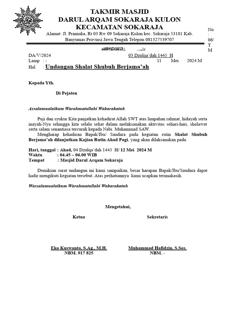 Surat Pengajian Ahad Pagi | PDF