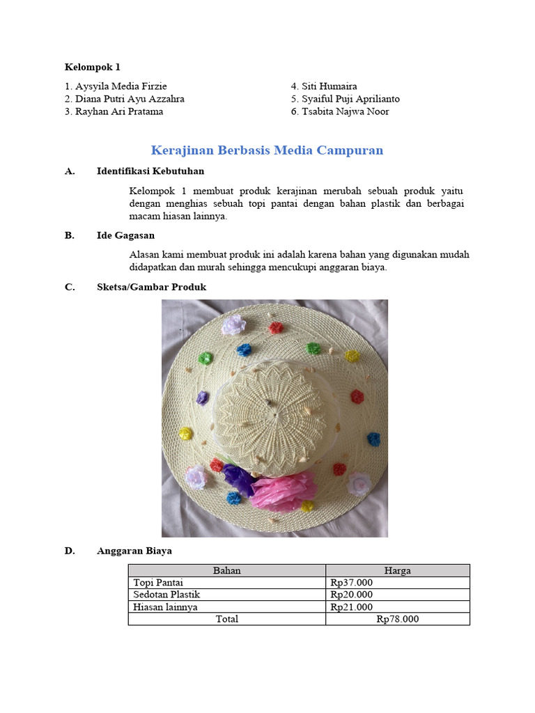 Rancangan Produk Kerajinan Topi Pantai | PDF
