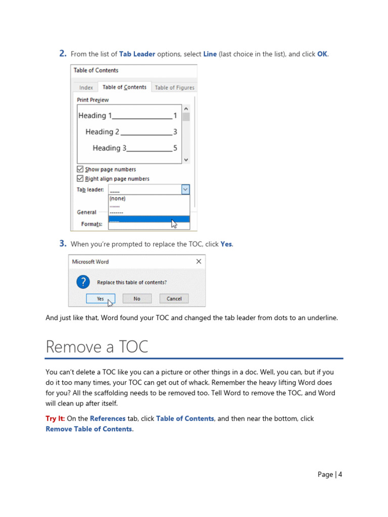 Remove A TOC: From The List of Options, Select (Last Choice in The List), and Click | PDF