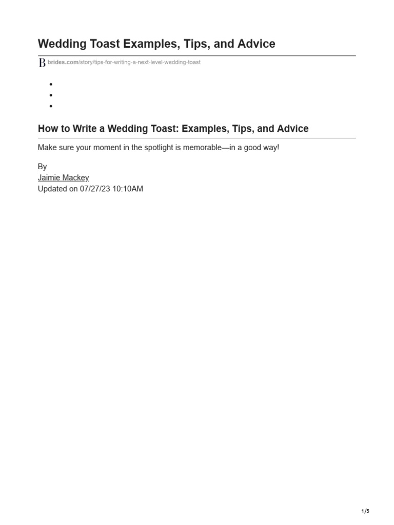 Wedding Toast Writing Guide | PDF | Career & Growth | Language Arts ...