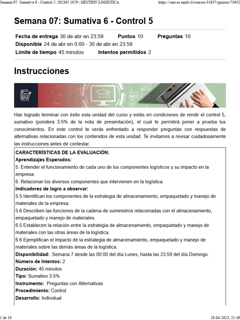 Semana_07_Sumativa_6___Control_5_GESTI__N_LOG__STICA.pdf | PDF | Logística | Business