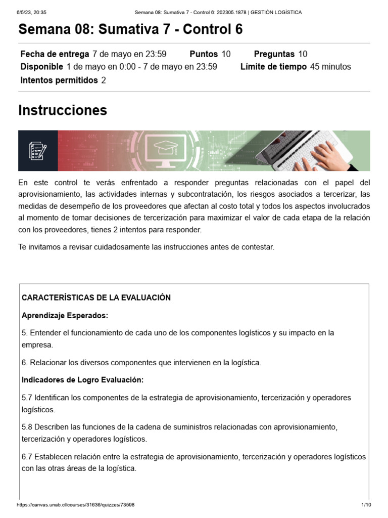Semana 08 Sumativa 7 Control 6 202305.1878 GESTI N LOG STICA PDF | PDF | Cadena de suministro ...
