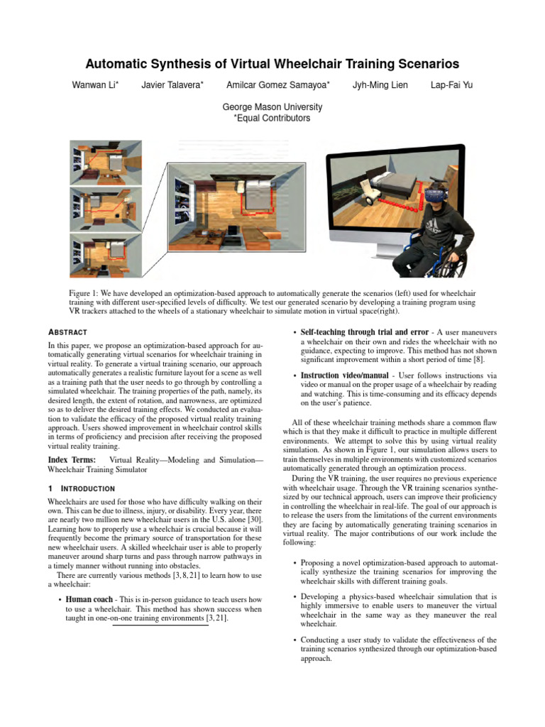 Automatic Synthesis of Virtual Wheelchair Training Scenarios | PDF ...