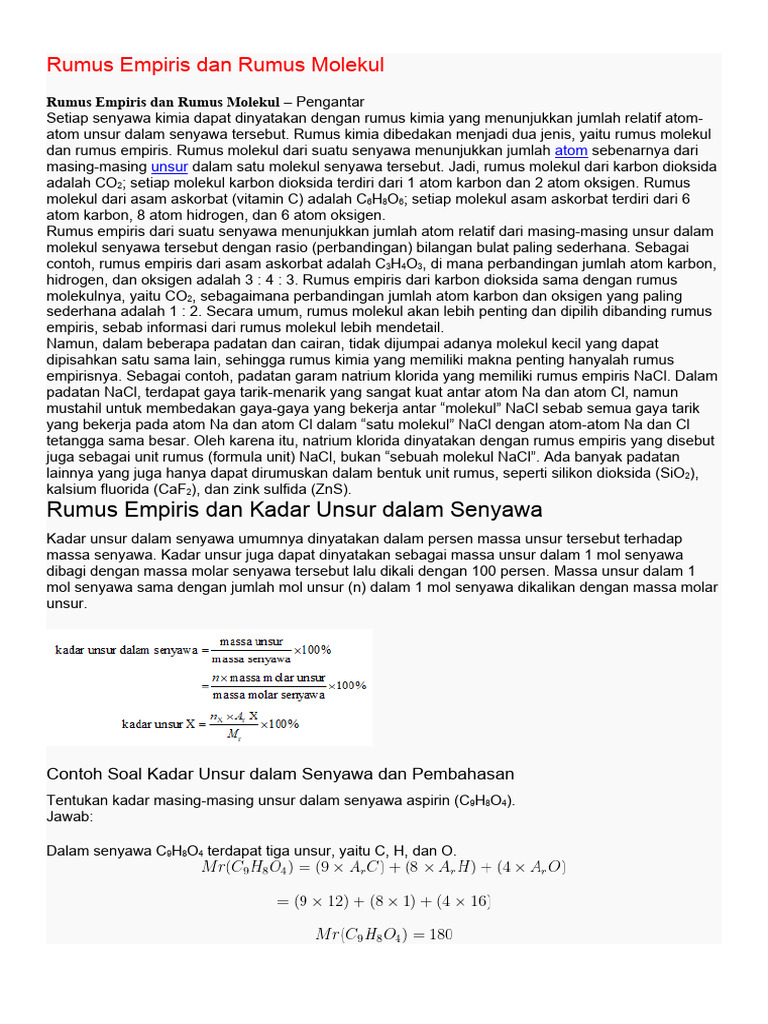 Rumus Empiris Dan Rumus Molekul | PDF