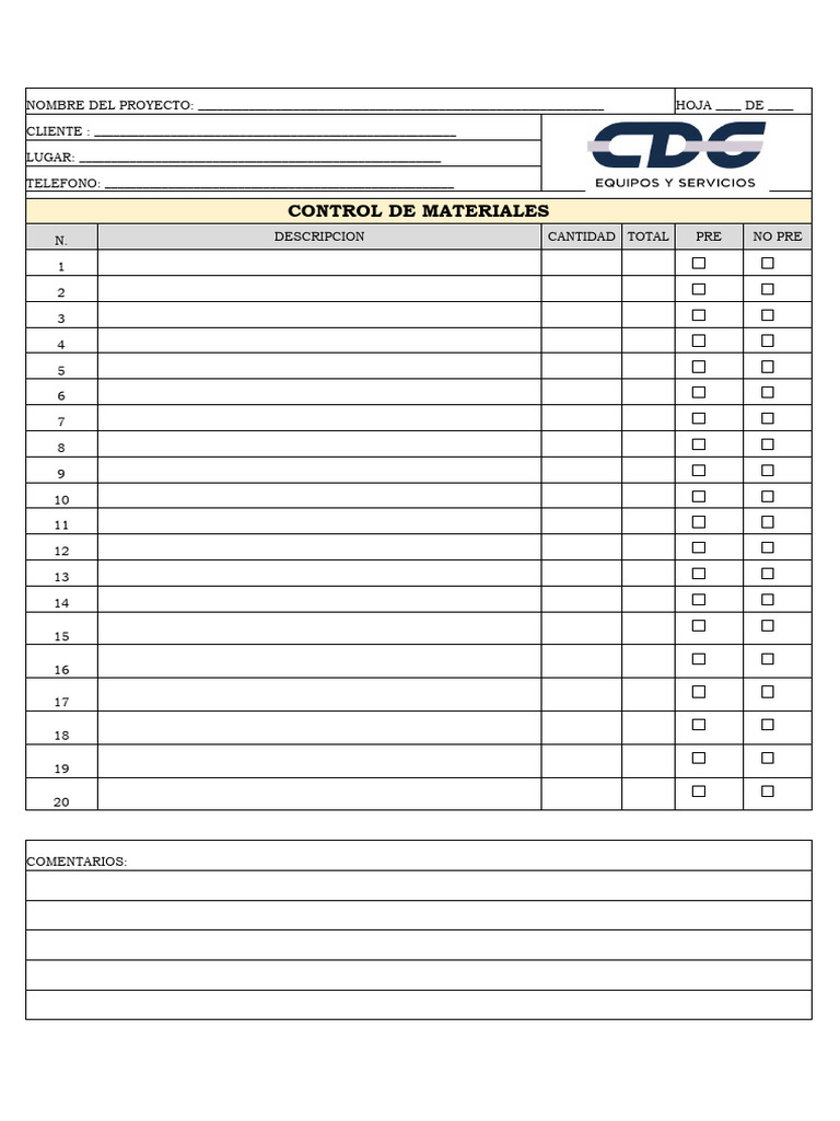 Control de Proyecto: Materiales y Actividades | PDF