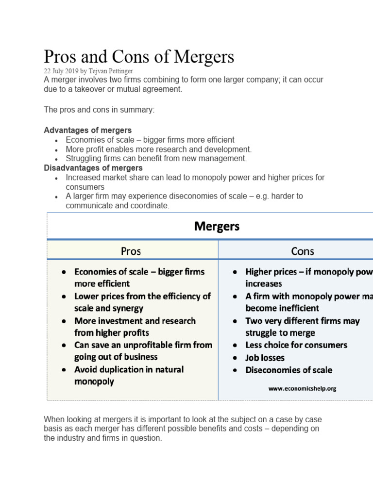 Mergers: Pros and Cons Explained | PDF | Mergers And Acquisitions ...