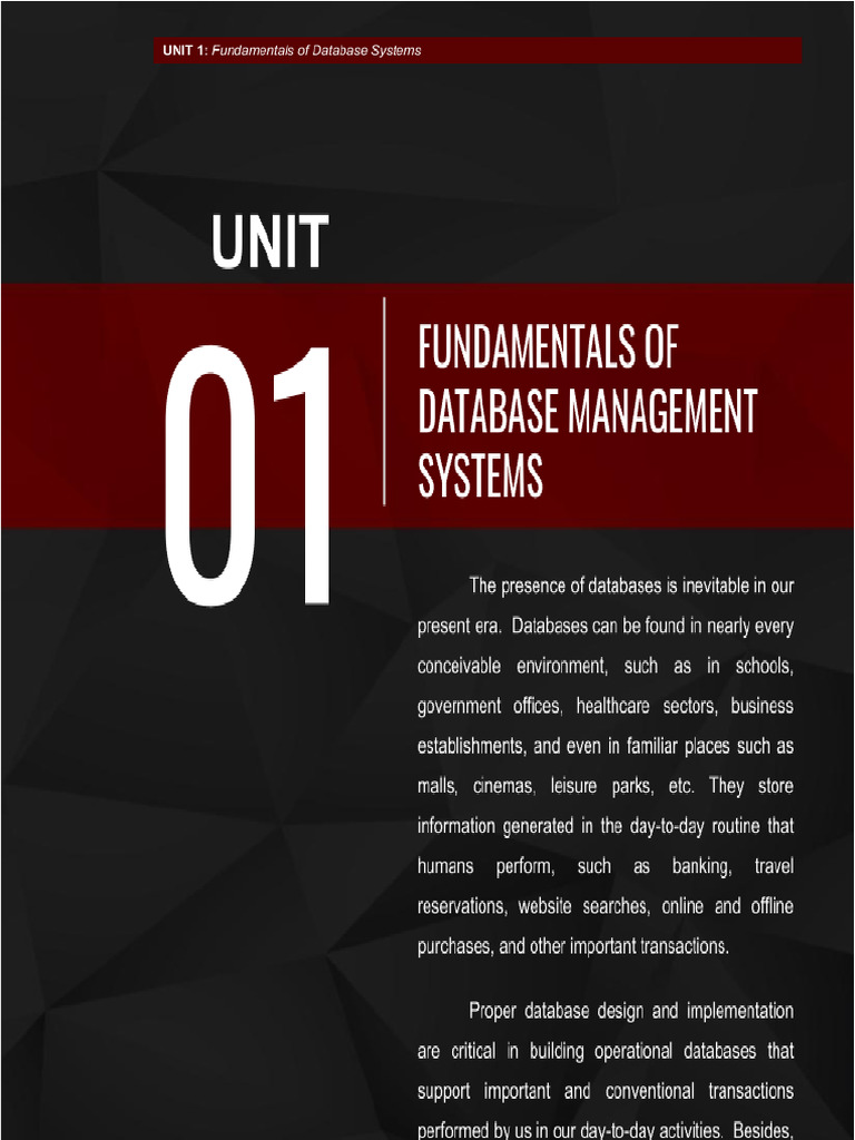UNIT 1 Fundamentals of Database Management | Download Free PDF | Databases | Relational Database