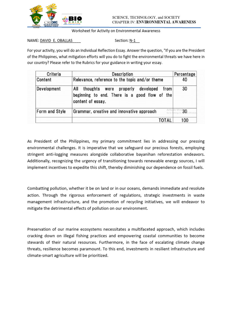 Worksheet 10 - EnvironmentalAwareness | PDF | Sustainability ...