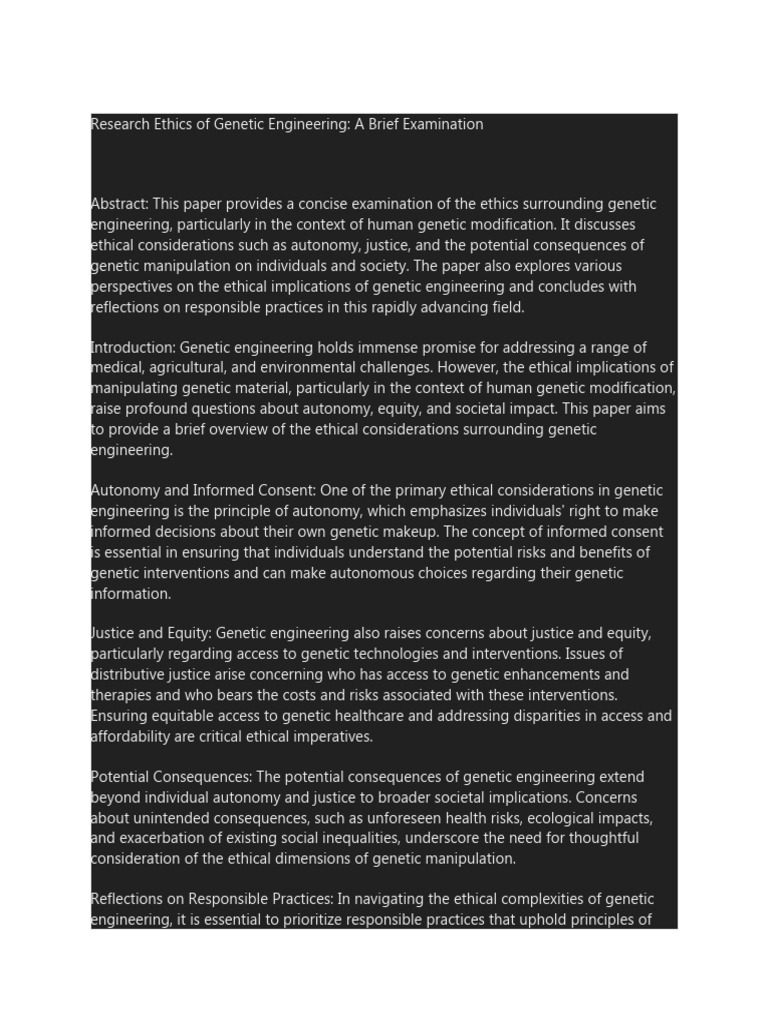 Research Ethics of Genetic Engineering | PDF | Autonomy | Justice