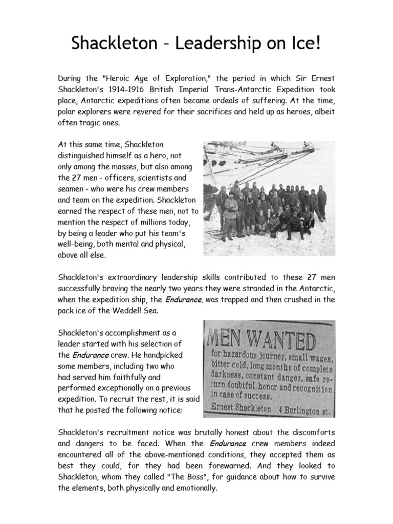 Leadership Lessons from Shackleton | PDF | Ernest Shackleton | Exploration