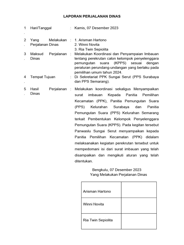 CONTOH Laporan Perjalanan Dinas | PDF