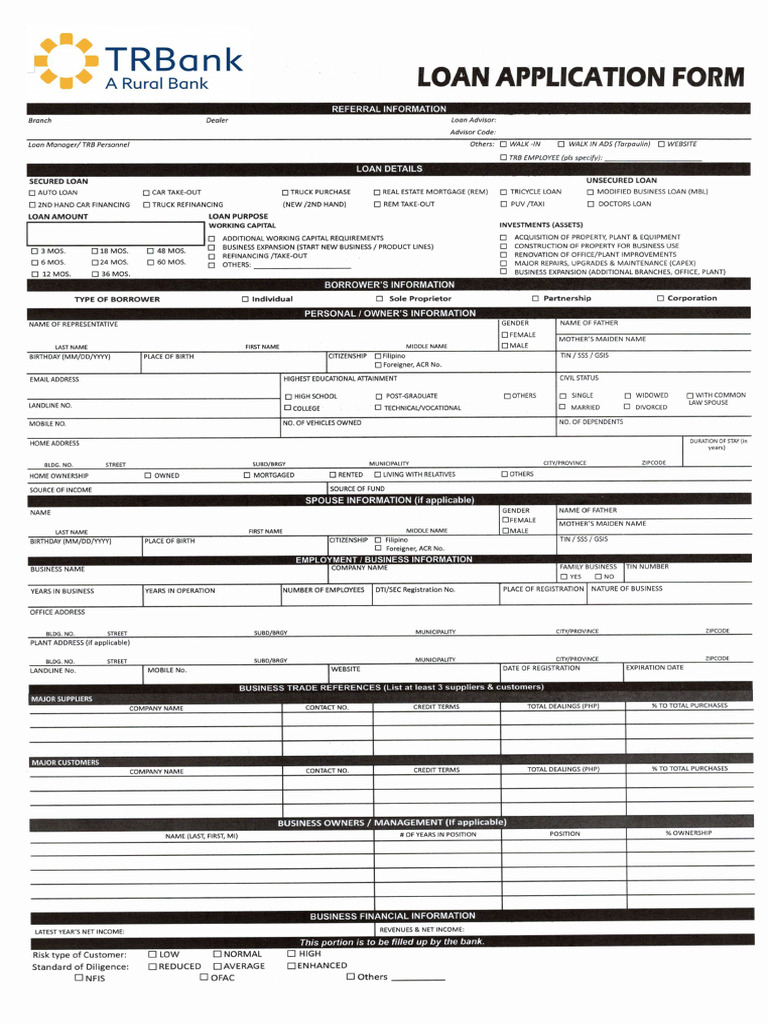 Tanay Rural Bank Application Form New Logo | PDF