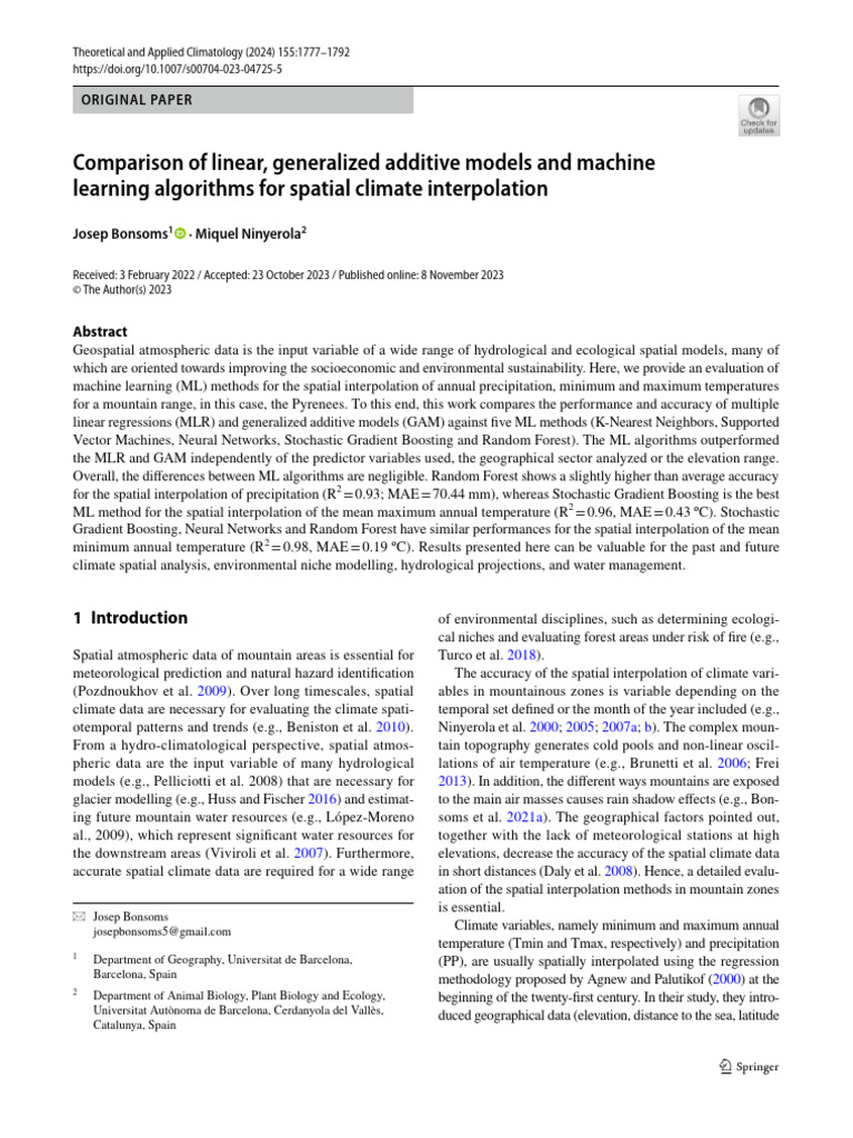 Comparison of Linear, Generalized Additive Models and Machine Learning Algorithms For Spatial ...