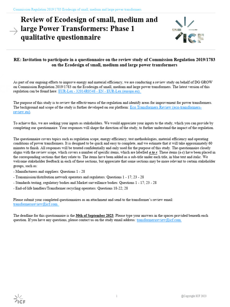 Qualitative Questionnaire Transformers Ecodesign | PDF | Transformer ...