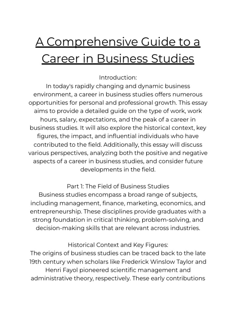 A Comprehensive Guide To A Career in Business Studies | PDF ...