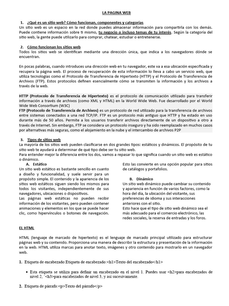 Funcionamiento y Tipos de Sitios Web | PDF | Sitios web | Red mundial