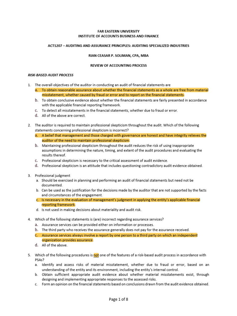 ACT1207 Review of Audit Process | PDF | Audit | Internal Control