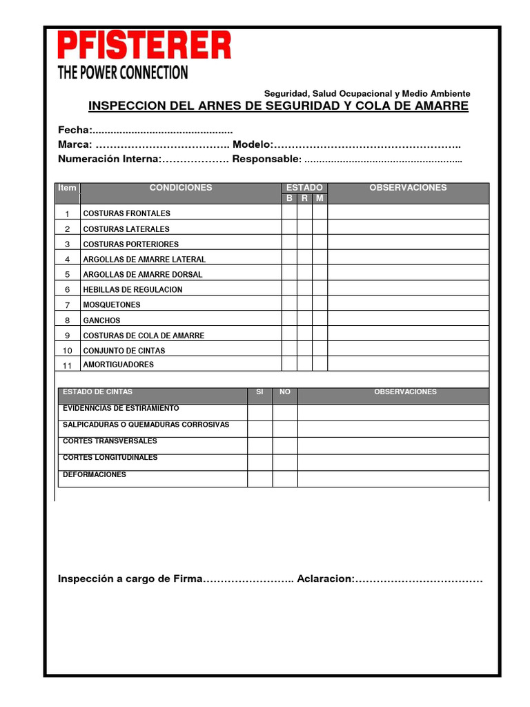 Check List Arnes de Seguridad | PDF