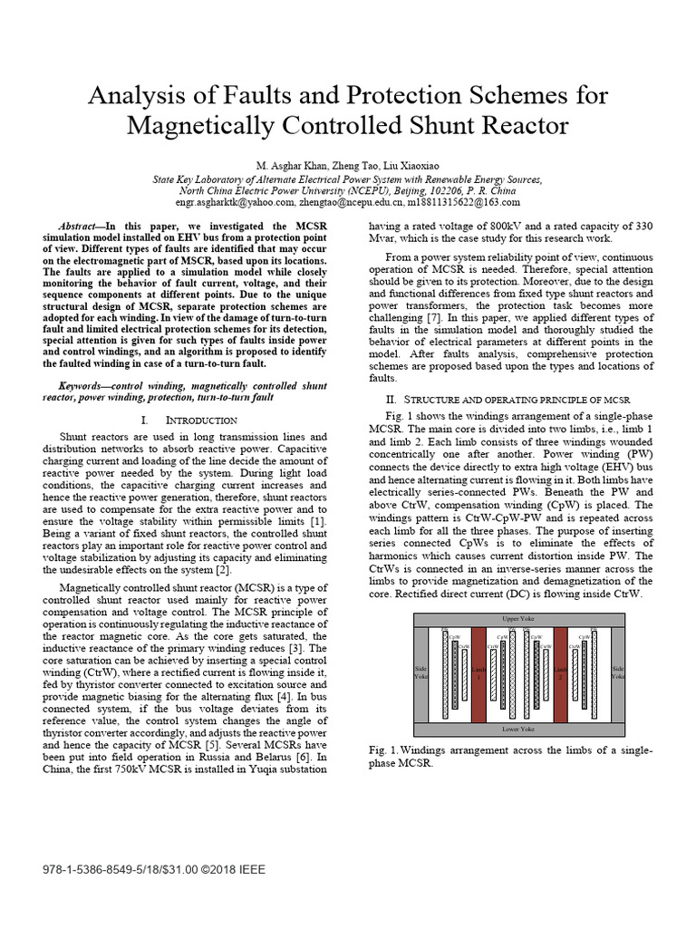 Analysis of Faults and Protection Schemes For Magnetically Controlled ...