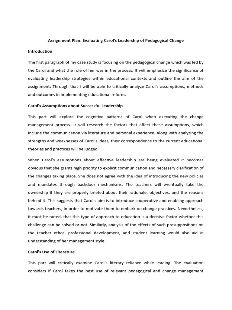 Assignment Plan-1 | PDF | Leadership | Pedagogy