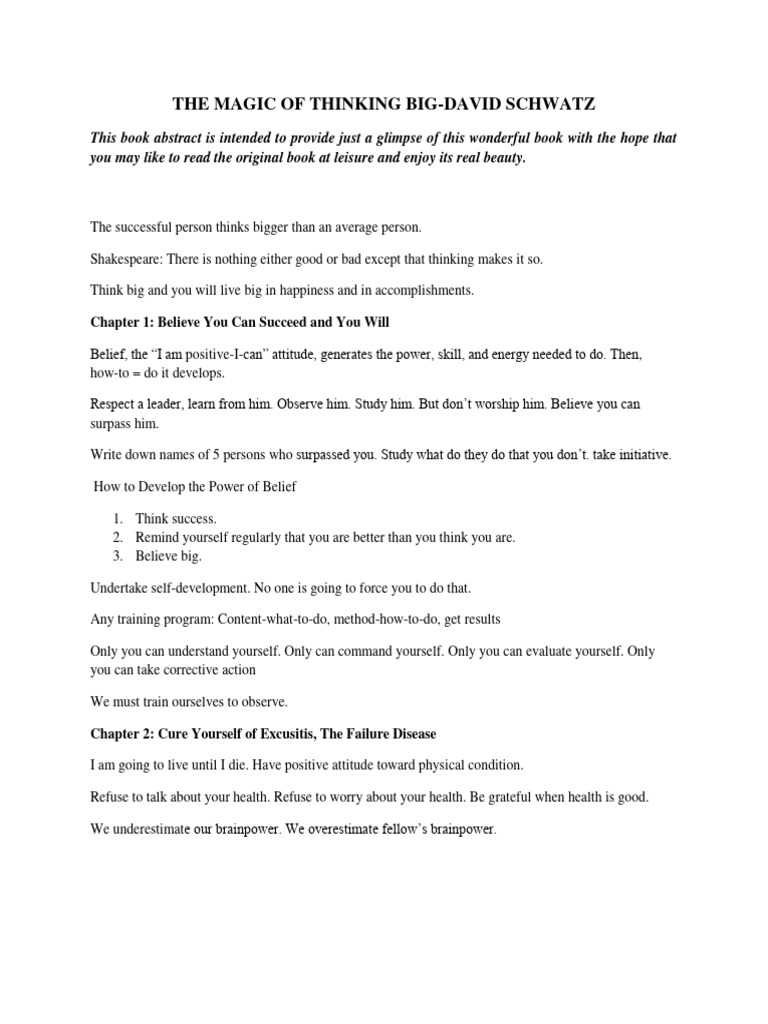 c3 - The Magic of Thinking Big | PDF | Thought | Mind