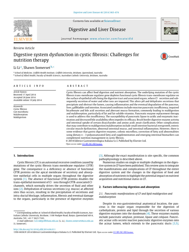 Digestive System Dysfunction in Cystic Fibrosis | PDF | Pancreas | Digestion