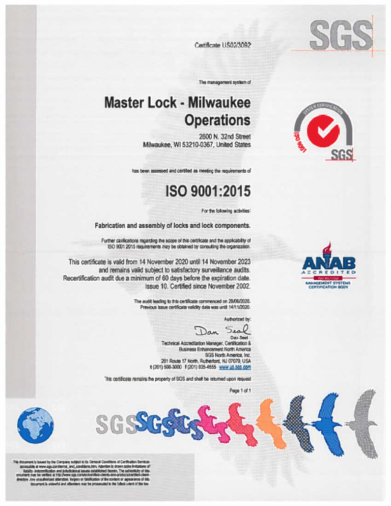 Certificado Material Candado American Lock 1105 45868 2 | PDF