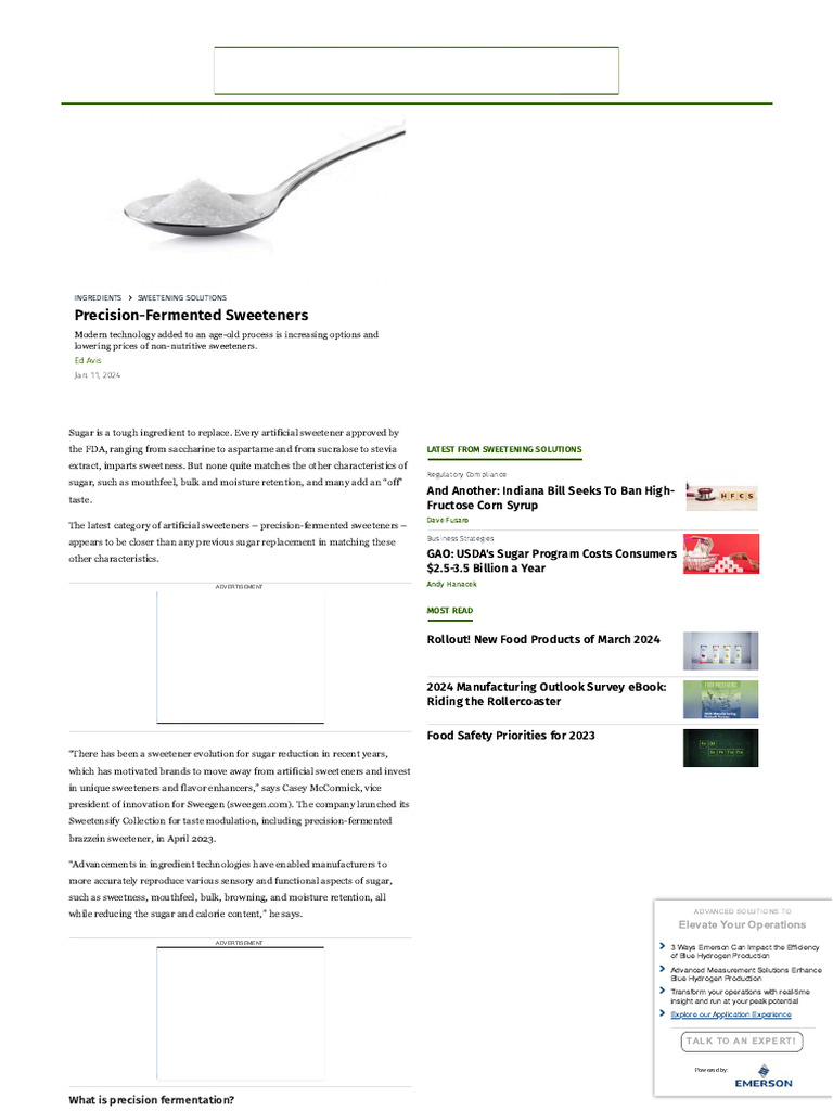 Precision-Fermented Sweeteners - Food Processing | PDF