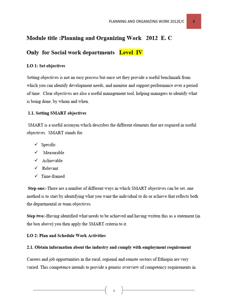 PLANNIG AND ORGANIZING WORK Level IV | PDF | Evaluation | Employment
