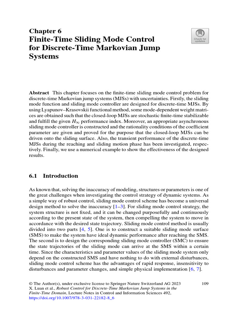 Finite-Time Sliding Mode Control For Discrete-Time Markovian Jump Systems | Download Free PDF ...