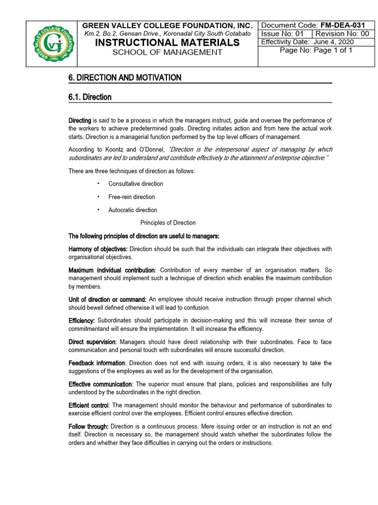 TOPIC 6. Direction and Motivation | PDF | Motivation | Motivational