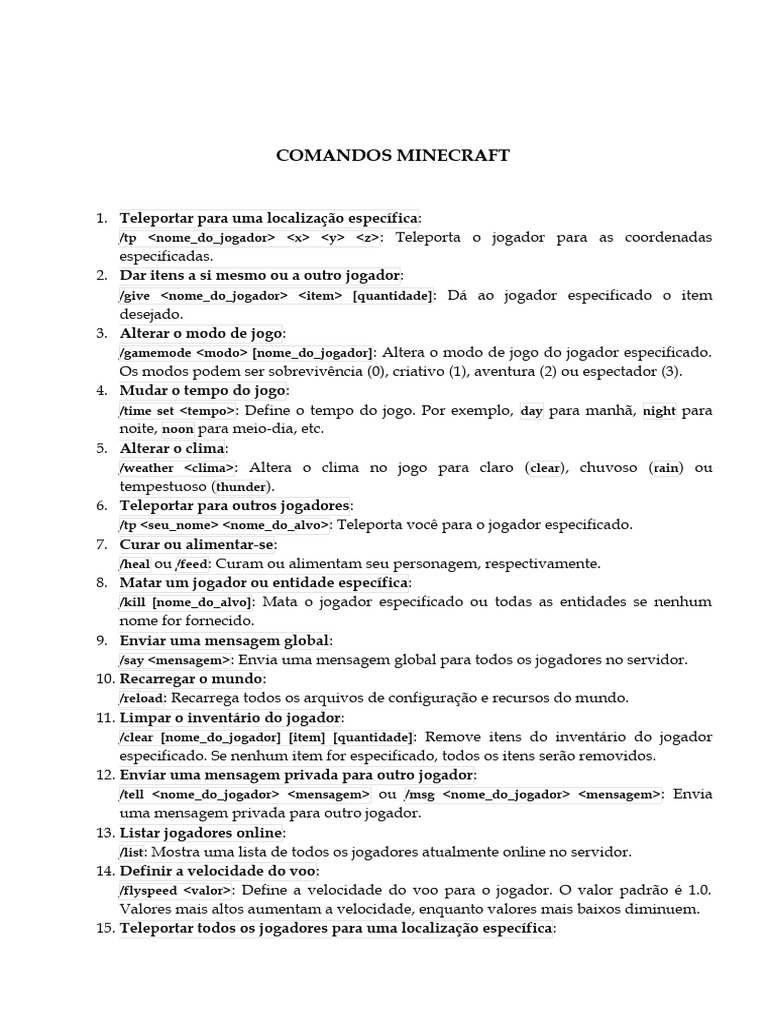 COMANDOS MINECRAFT | PDF | Tempo | Minecraft