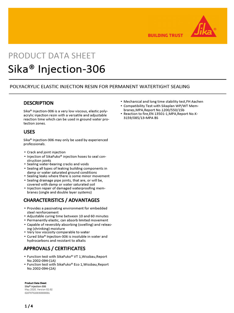 Sika Injection 306 | PDF | Viscosity | Pump