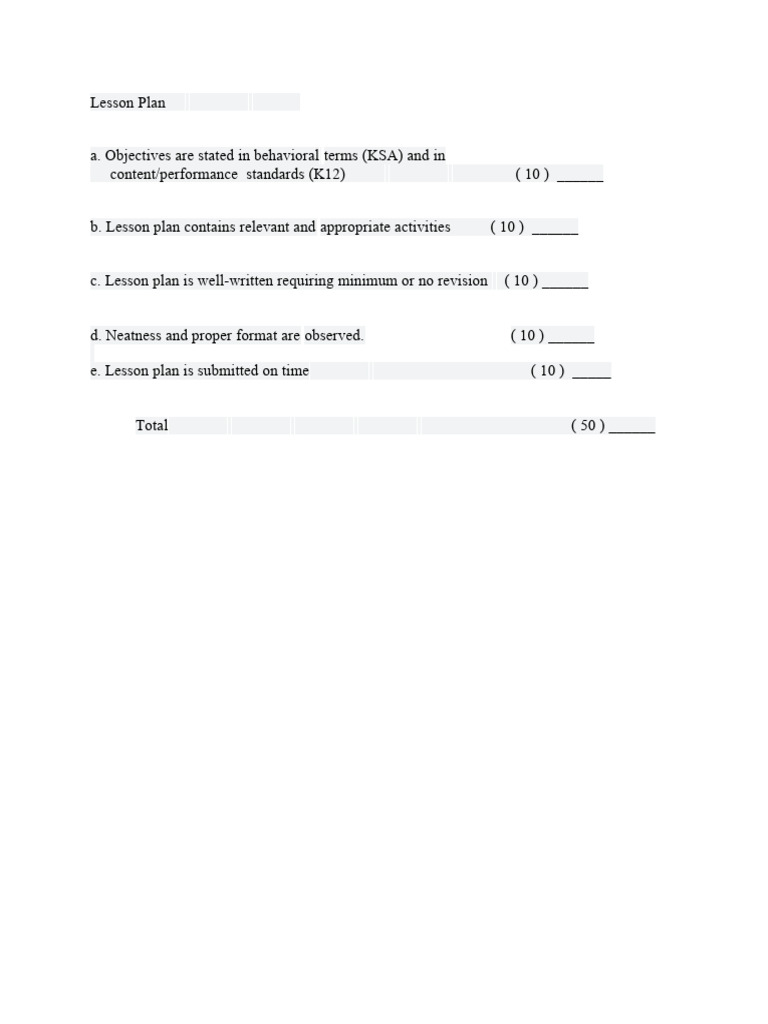 Lesson Plan Rubric | PDF
