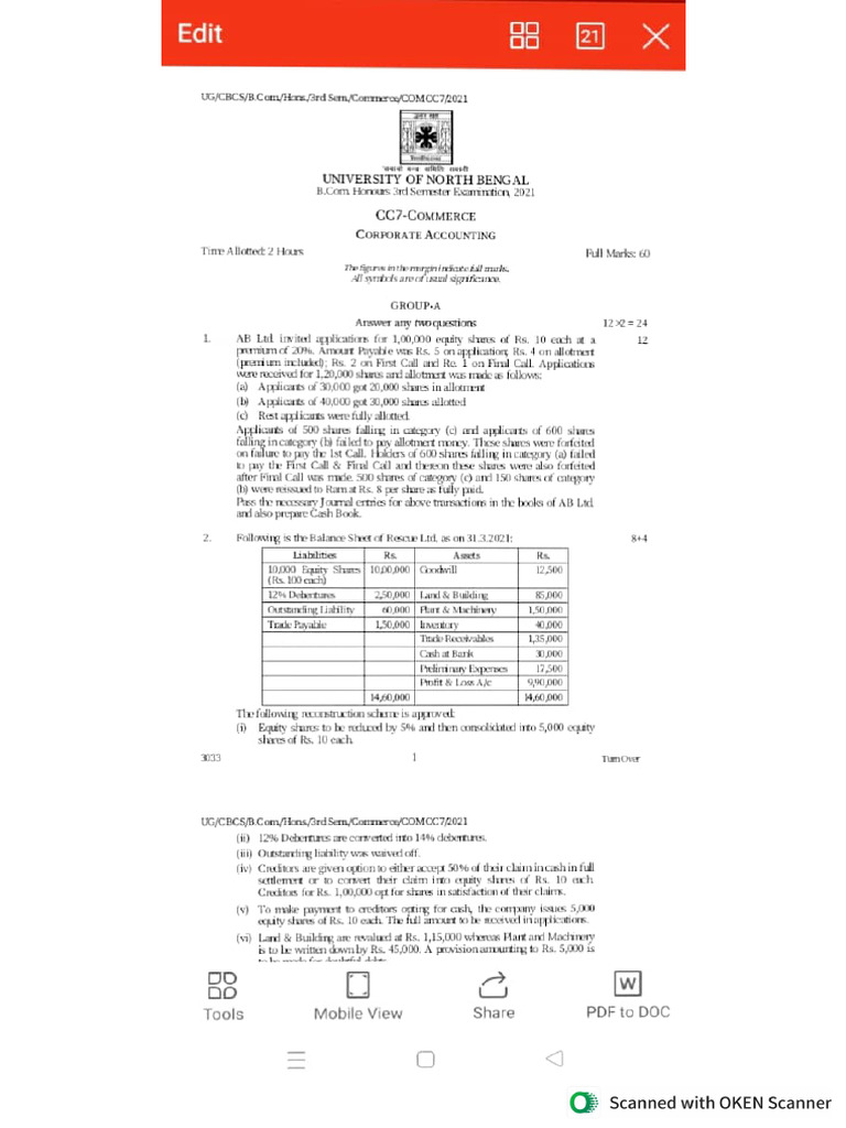 Nbu Question Paper | PDF