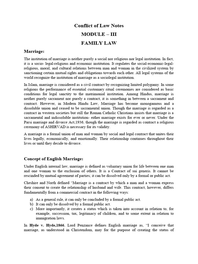 Conflict of Law Notes Module 3 | PDF | Choice Of Law | Marriage