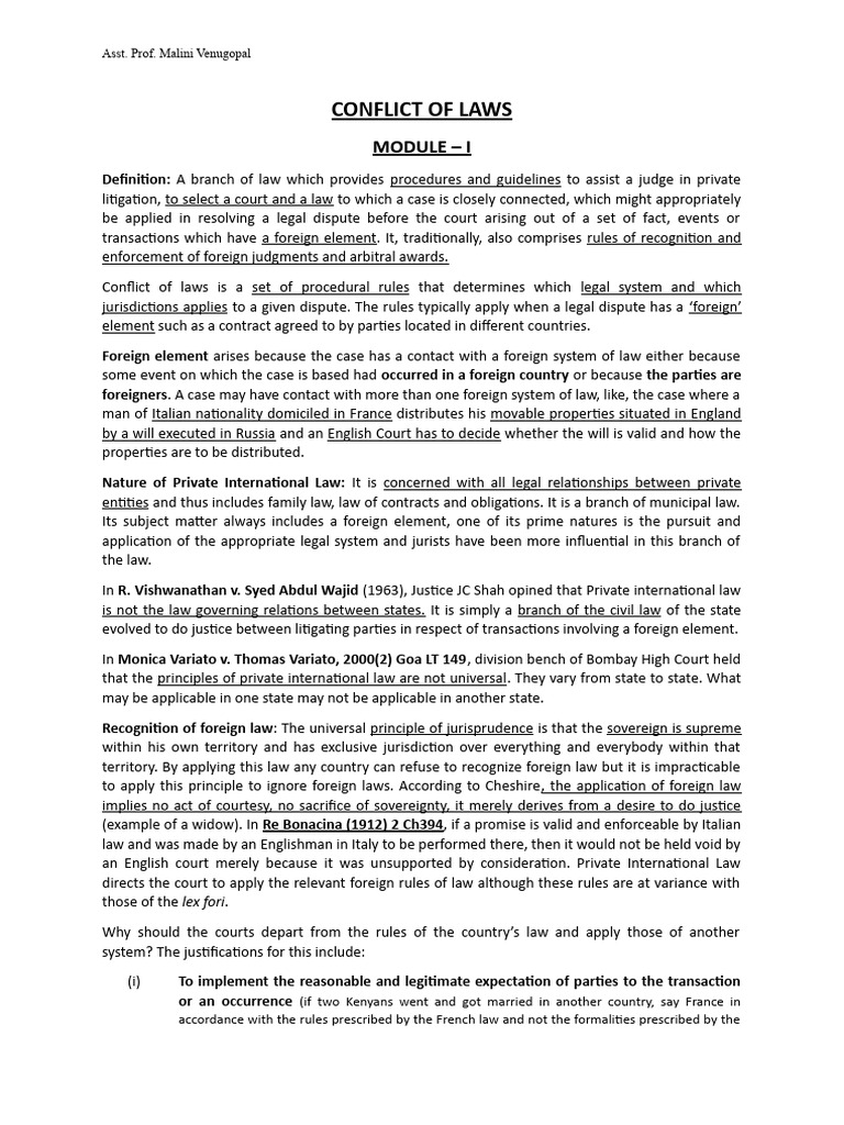 Notes on Conflict of laws | PDF | Choice Of Law | International Law
