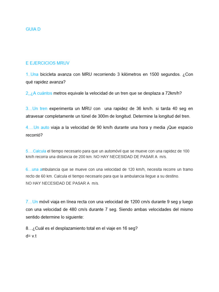 Guia Mruv | PDF | Velocidad | Ingeniería mecánica