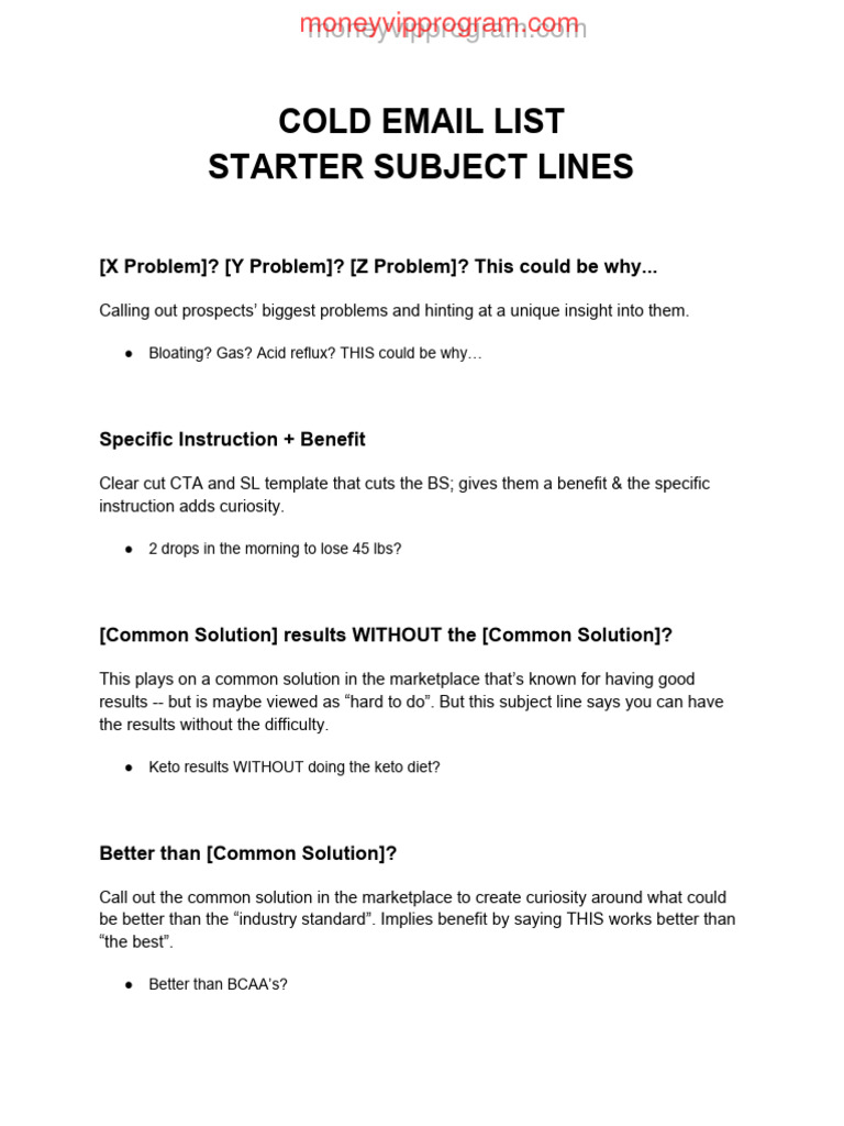 Cold Email Subject Line Templates | PDF | Curiosity | Cognition