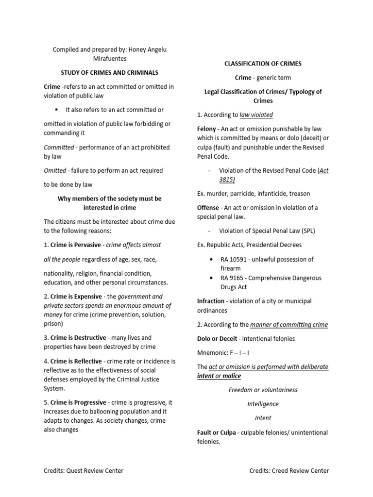 CRIM Classification of Crimes | PDF | Crimes | Crime & Violence