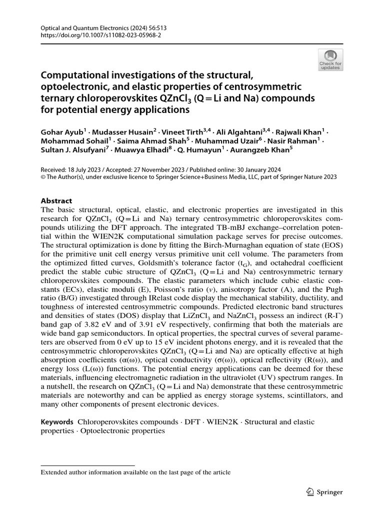 Computational Investigations of The Structural, Optoelectronic, and ... Computational Investigations of The Structural, Optoelectronic, and ...