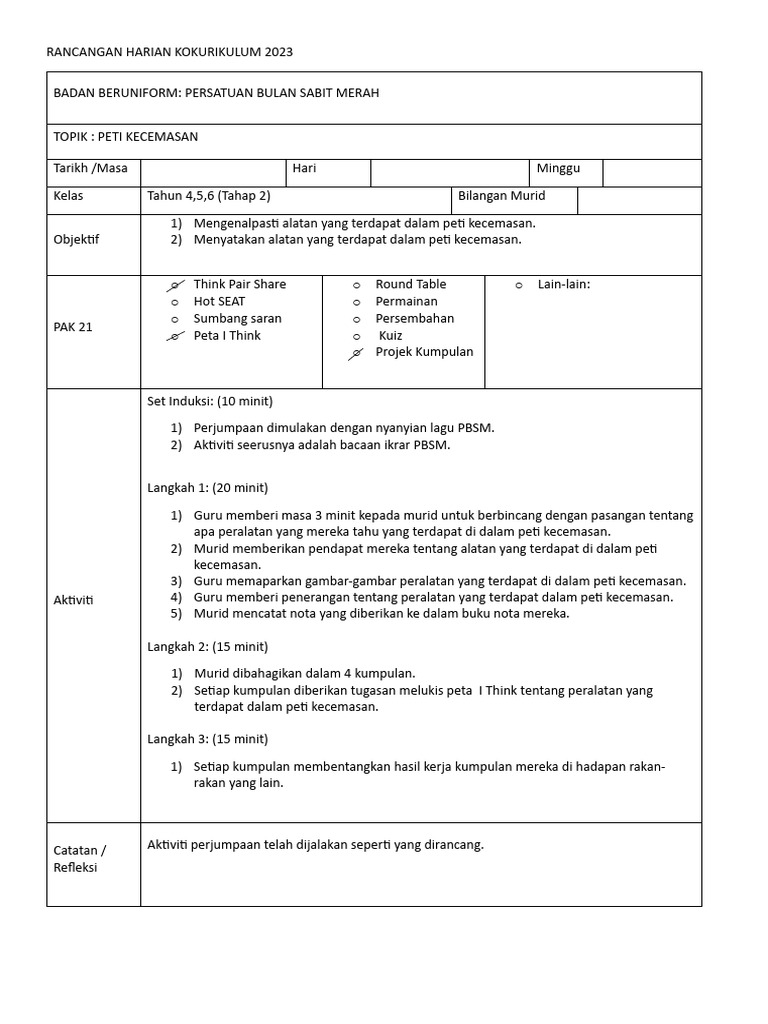 RPH PBSM - PETI KECEMASAN | PDF