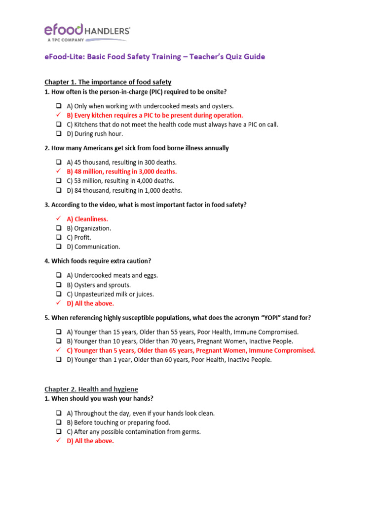 Food Safety Training Quiz Guide | PDF | Hand Washing | Refrigerator
