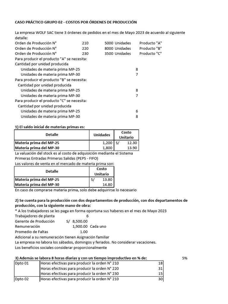 Caso Práctico Grupo 02 | PDF | Costo | Salario