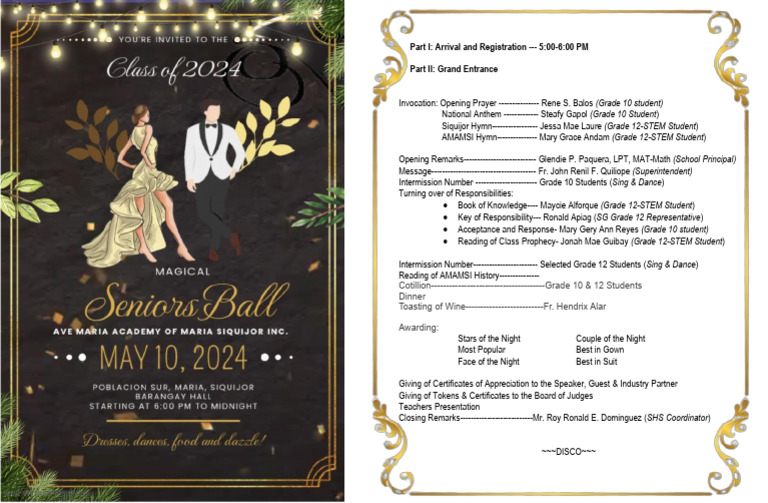 Seniors Ball Program | PDF | Prayer