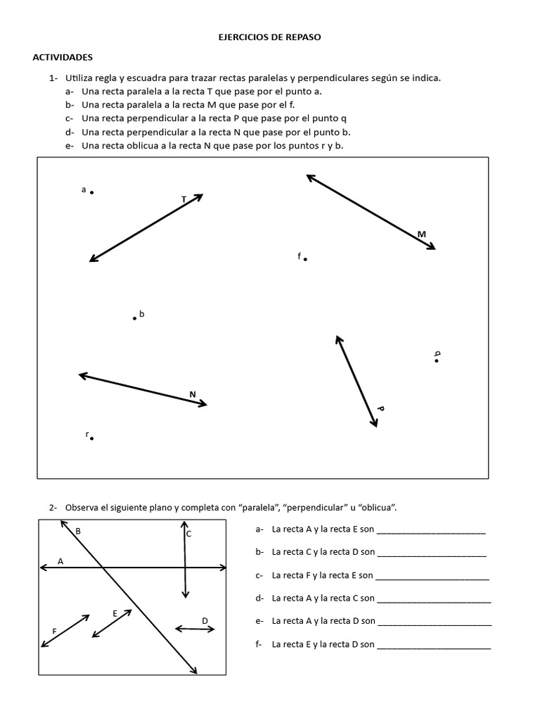 Ejercicios de Repaso Punto Recta y Plano | PDF | Perpendicular ...