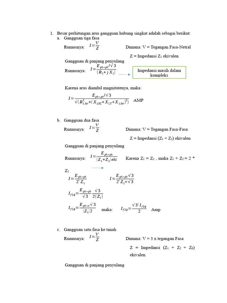 Rumus Arus Gangguan Hubung Singkat | PDF