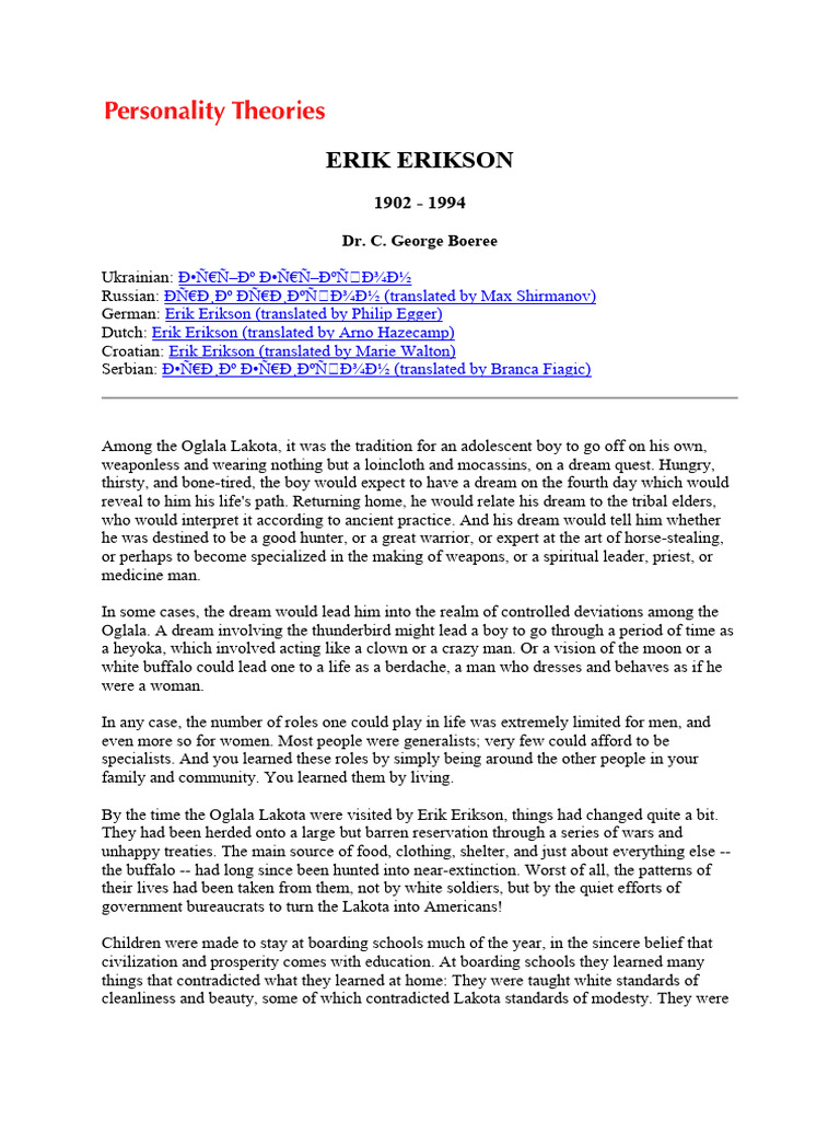Erik Erikson | PDF | Human Development | Psychology