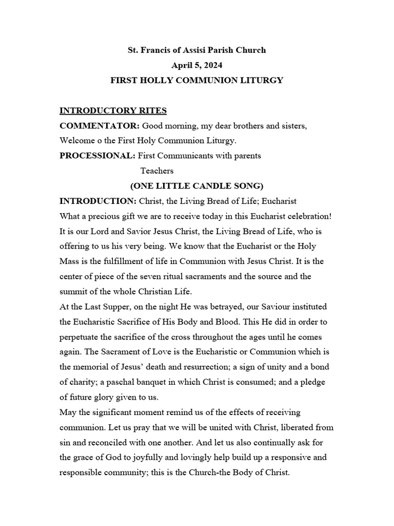 First Holy Communion-1 | Download Free PDF | Eucharist | Mass (Liturgy)