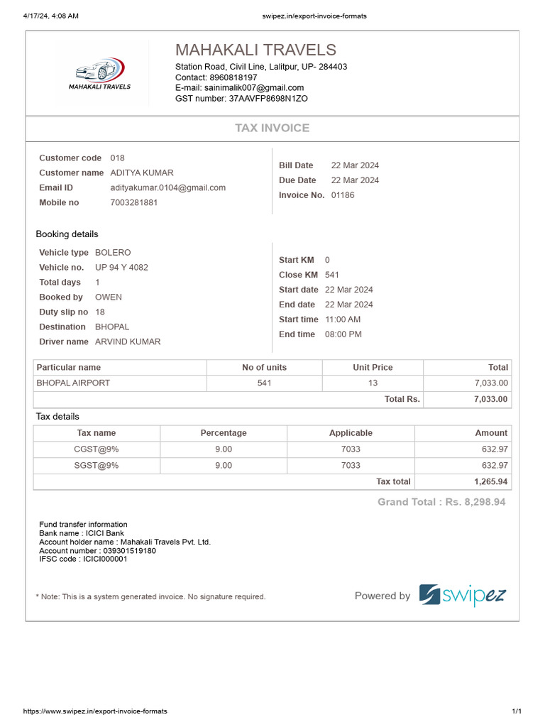 Swipez - in Export Invoice Formats 1 | PDF | Invoice | Economies